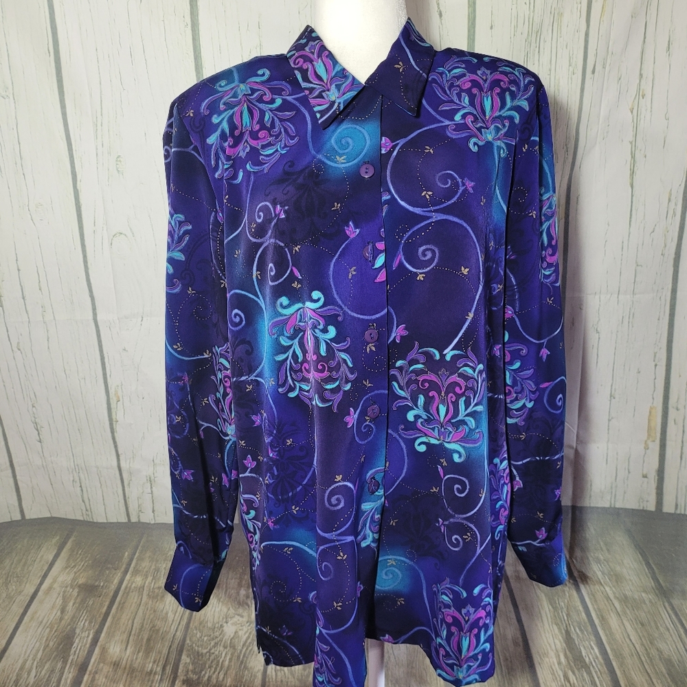 Beautiful Vintage Kensington Square Button-Up Blouse - Gem